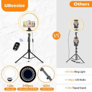 UBeesize 12.2" Ring Light with 62" Selfie Stick Tripod, LED Ring Light with Stand and Phone Holder for Recording/Makeup/YouTube/TIK Tok, Compatible with Cell Phone, Camera