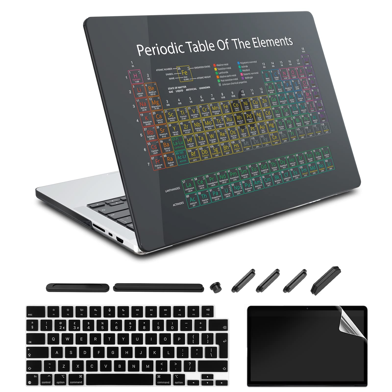 SanMuFly Compatible with MacBook pro 16 Case 2021 Release A2485 M1 Pro/Max,Printed Crystal Black Shell & Keyboard Cover & Screen Protector,Chemistry Science Periodic Table of The Elements Case