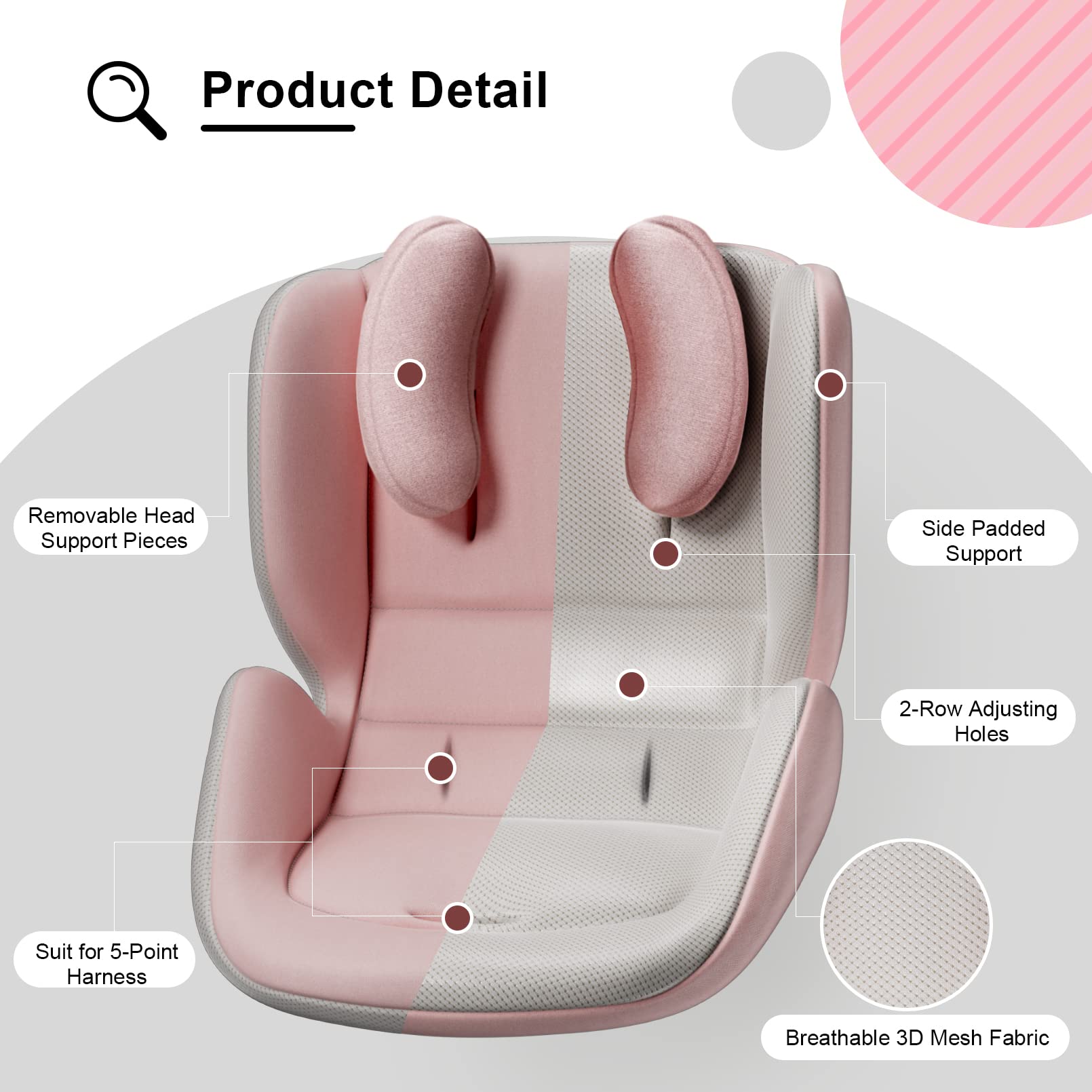 Innokids Baby Stroller Seat Liners 2-in-1 Reversible Cushion Insert with Adjustable Pillow Fit Travel in Summer or Winter (Pink)