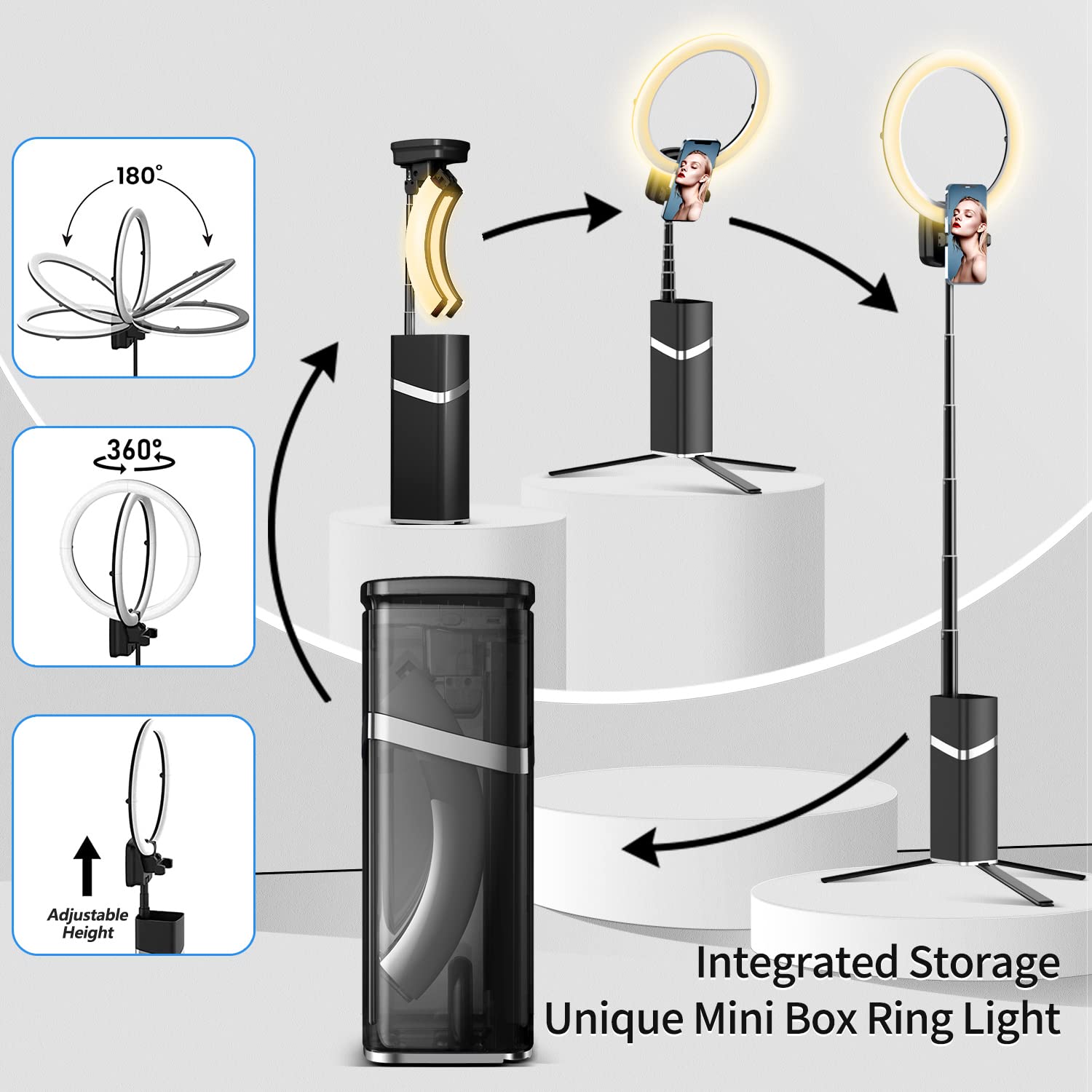 yAyusi Portable Ring Light with Stand, 4000mAh Battery Operated Cordless 10" Ring Light, Foldable Travel Ring Light, 79" Tripod Stand for Video Conference/Selfie/Live Stream/Makeup