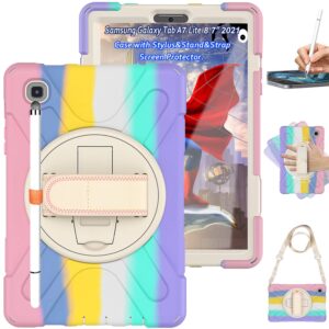 case for samsung galaxy tab a7 lite 8.7” 2021 case, full-body drop protection shockproof case with screen protector-stand-hand&shoulder strap for tab a7 lite case - colorful pink