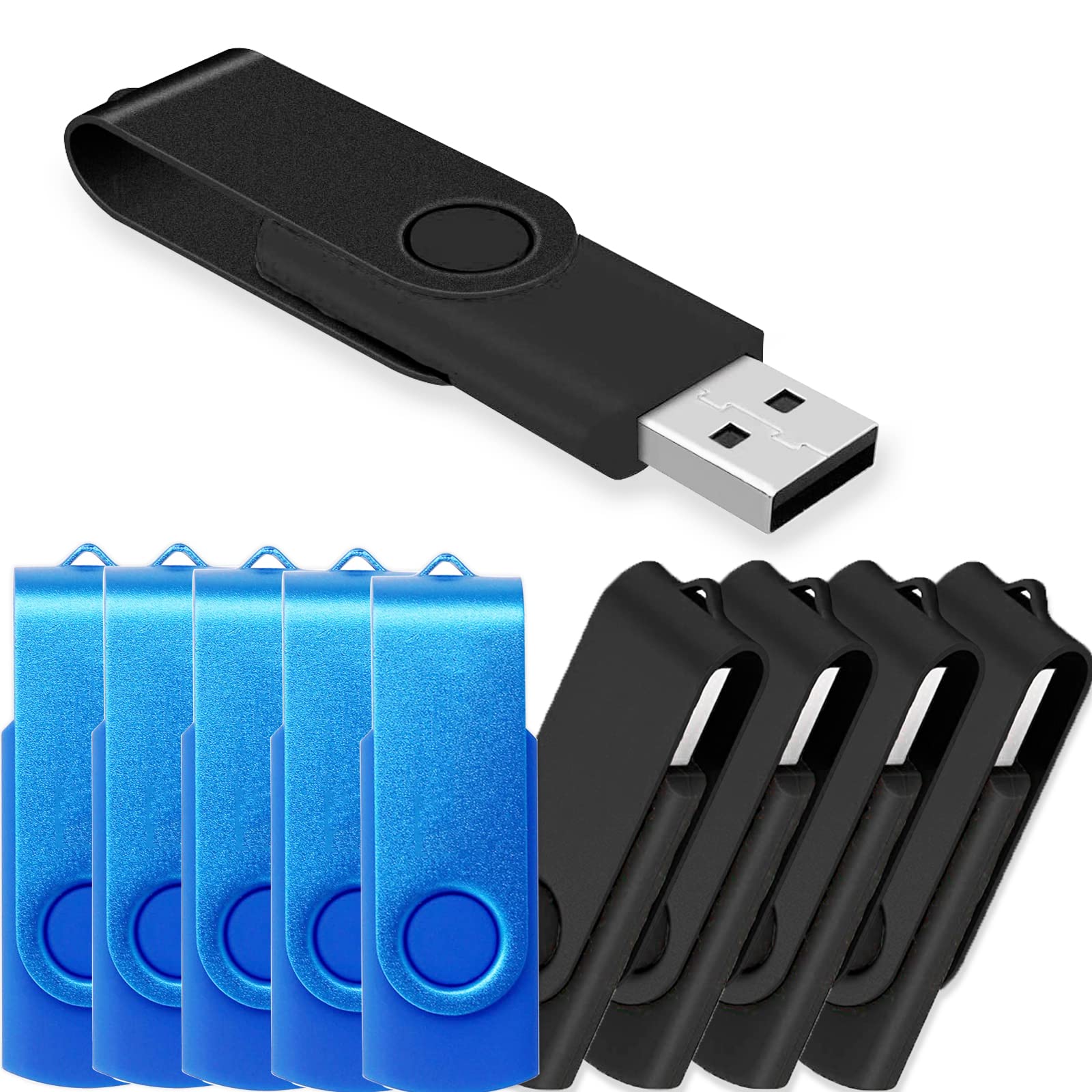 Bundle of USB Case of 10 Slots and 32GB USB Flash Drives 10 Pack Blue Mix Black USB Holders to Organize 10 Thumb Drives 32 GB