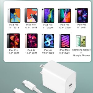 [Apple MFi Certified] 20W USB C Fast Charger for iPad Air 5th 4th 10.9, Pro 12.9/11 inch 2021/2020/2018, Mini 6 Generation, TIKALONG PD Wall Block + 6FT to Charging Cable, white