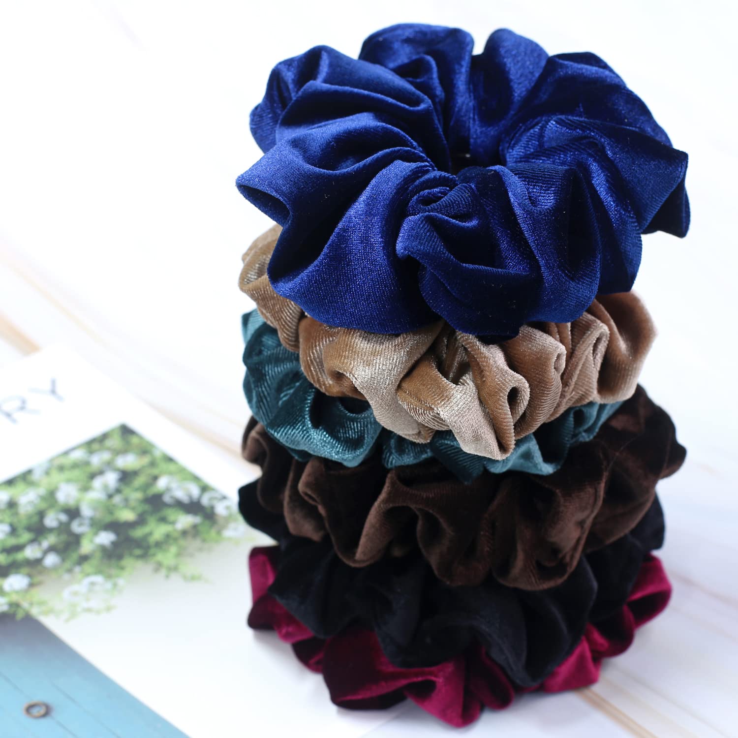 IVARYSS Extra Large Scrunchies for Women's Thick Hair, Premium Velvet Soft Jumbo Scrunchy, XL 6 inch Big Elastic Band Hair Accessories, 4 Pack, Neutral