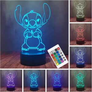 louhh stitch light, stitch gifts-3d led intelligent remote control stitch lamp 16 color light for christmas children's room decoration