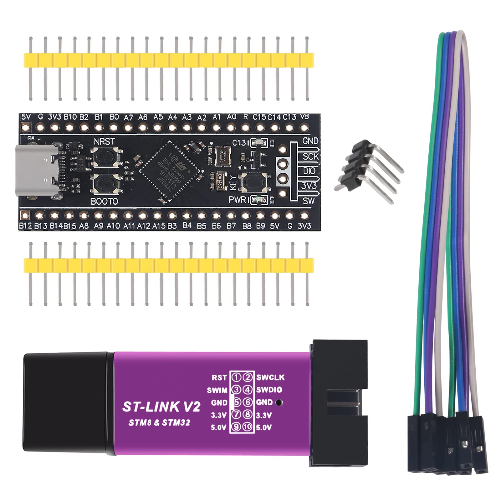 DWEII 1PCS STM32F411 Development Board V3.0 STM32F411CEU6 STM32F4 Learning Board 100MHz Clock 512kB Flash and 128kB RAM with 1 PCS ST-Link V2 (Random Color) Support for MicroPython/Programming