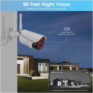 WEILAILIFE 【2-Way Audio ＆ 90ft Night Vision】 3MP Outdoor/Home Wireless Extended Security Camera, Bullet Exterior Surveillance, IP66 Waterproof