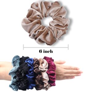 IVARYSS Extra Large Scrunchies for Women's Thick Hair, Premium Velvet Soft Jumbo Scrunchy, XL 6 inch Big Elastic Band Hair Accessories, 4 Pack, Neutral