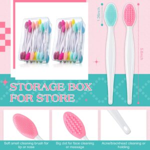 100 Pieces Lip Scrub Brushes Double Sided Silicone Exfoliating Lip Brush with Container Soft Silicone Face Lips Cleaning Tool Silicone Lip Scrubber for Plump Smoother Lip Appearance Multi-colored