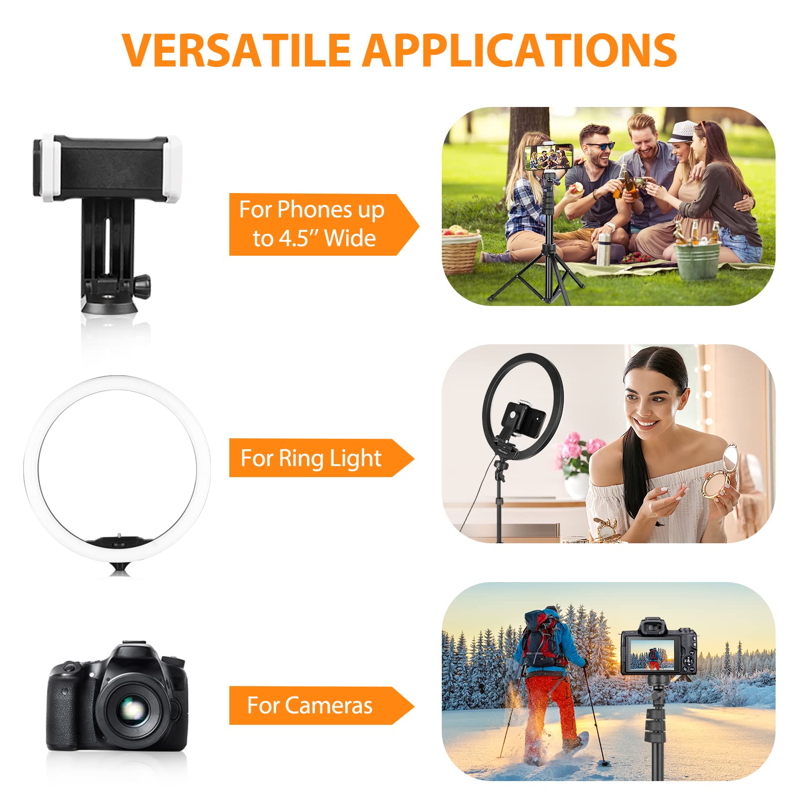 UBeesize 12.2" Ring Light with 62" Selfie Stick Tripod, LED Ring Light with Stand and Phone Holder for Recording/Makeup/YouTube/TIK Tok, Compatible with Cell Phone, Camera