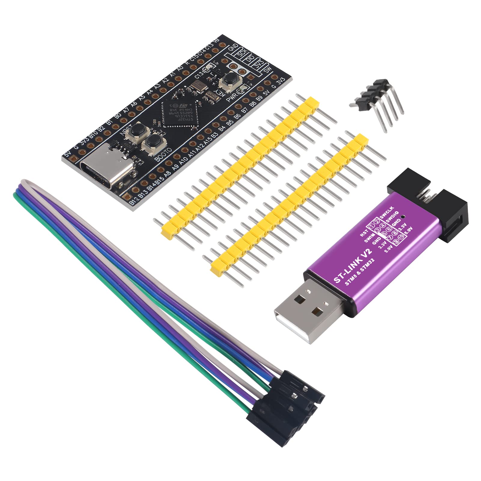 DWEII 1PCS STM32F411 Development Board V3.0 STM32F411CEU6 STM32F4 Learning Board 100MHz Clock 512kB Flash and 128kB RAM with 1 PCS ST-Link V2 (Random Color) Support for MicroPython/Programming