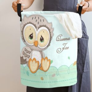 Woodland Owl Storage Bin, Waterproof Oxford Fabric Clothes Basket Organizer for Laundry Hamper,Toy Bins,Gift Baskets, Bedroom, Clothes,Baby Nursery