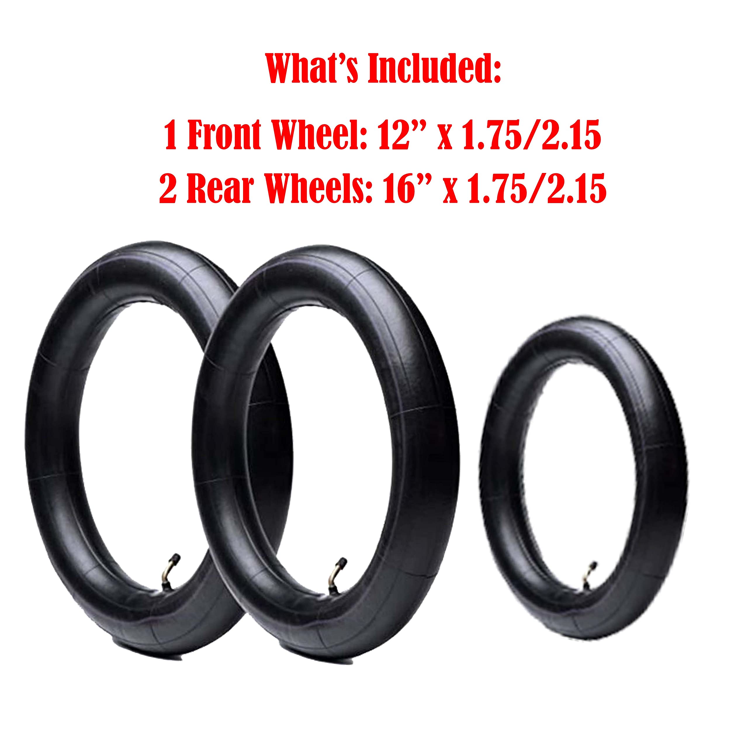 16" Back Wheel and 12.5" Front Wheel Replacement Inner Tubes (2+1) Compatible with BOB Stroller Revolution SE/SU/Flex/Pro/Ironman Tire Tube Made with Latex/BPA Free Premium Quality Isobutylene Rubber