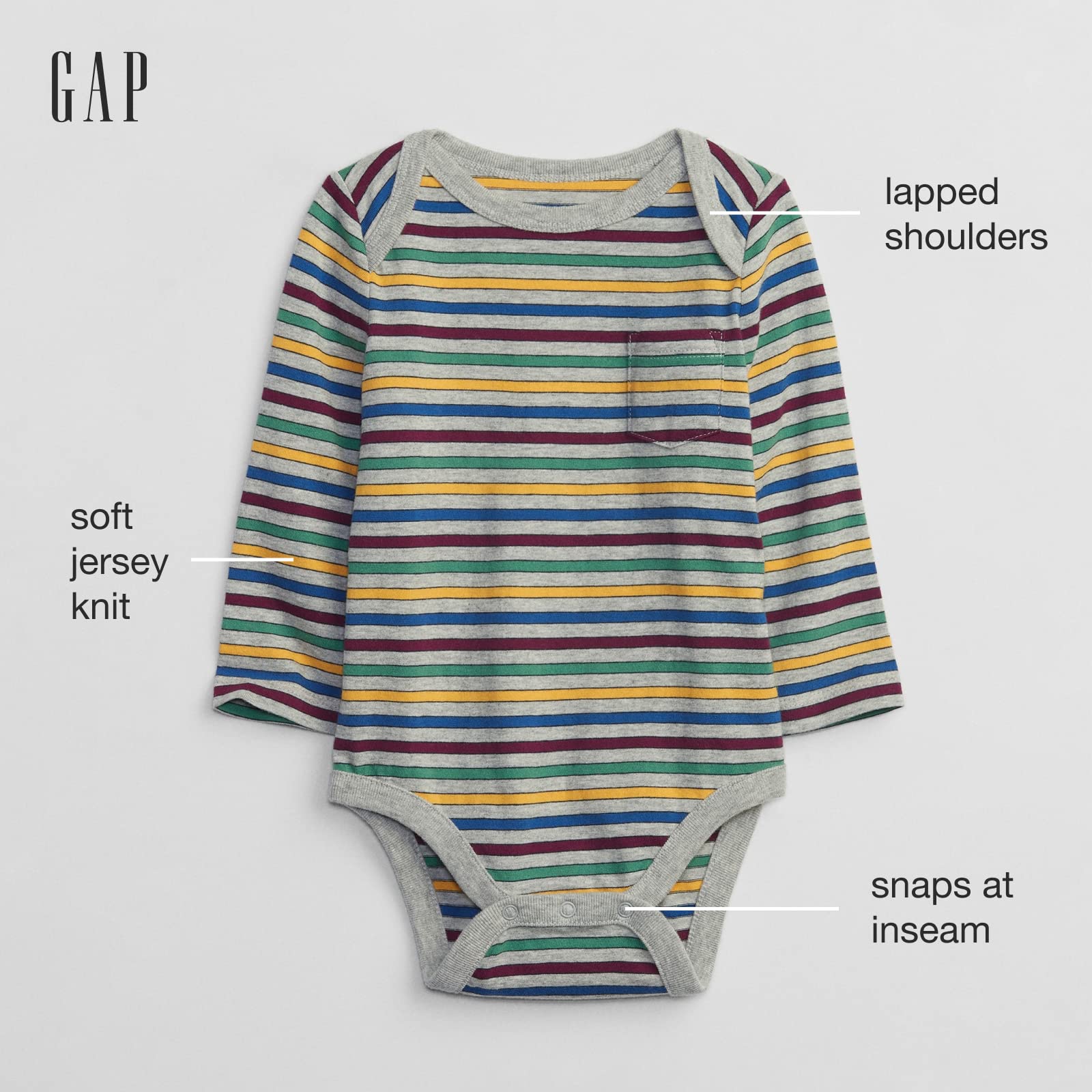 GAP baby boys Long Sleeve Bodysuit, Imperial Blue (3 Pack), 6-12M US