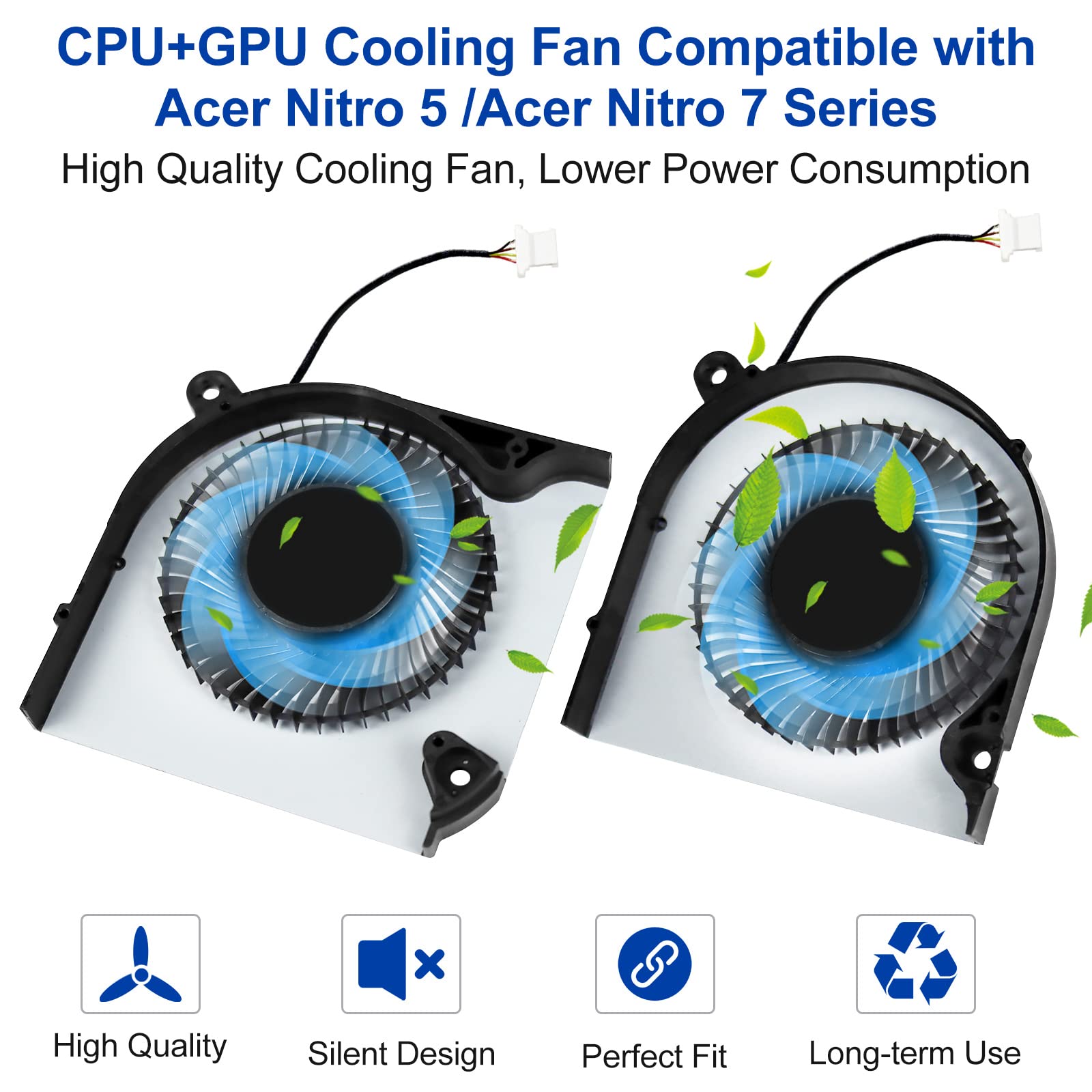 S-Union New CPU+GPU Cooling Fan Replacement for Nitro 5 AN515-43, AN515-54, AN517-51, Acer Nitro 7 AN715-51 Series Game Laptop (with Thermal Paste and Spatula)