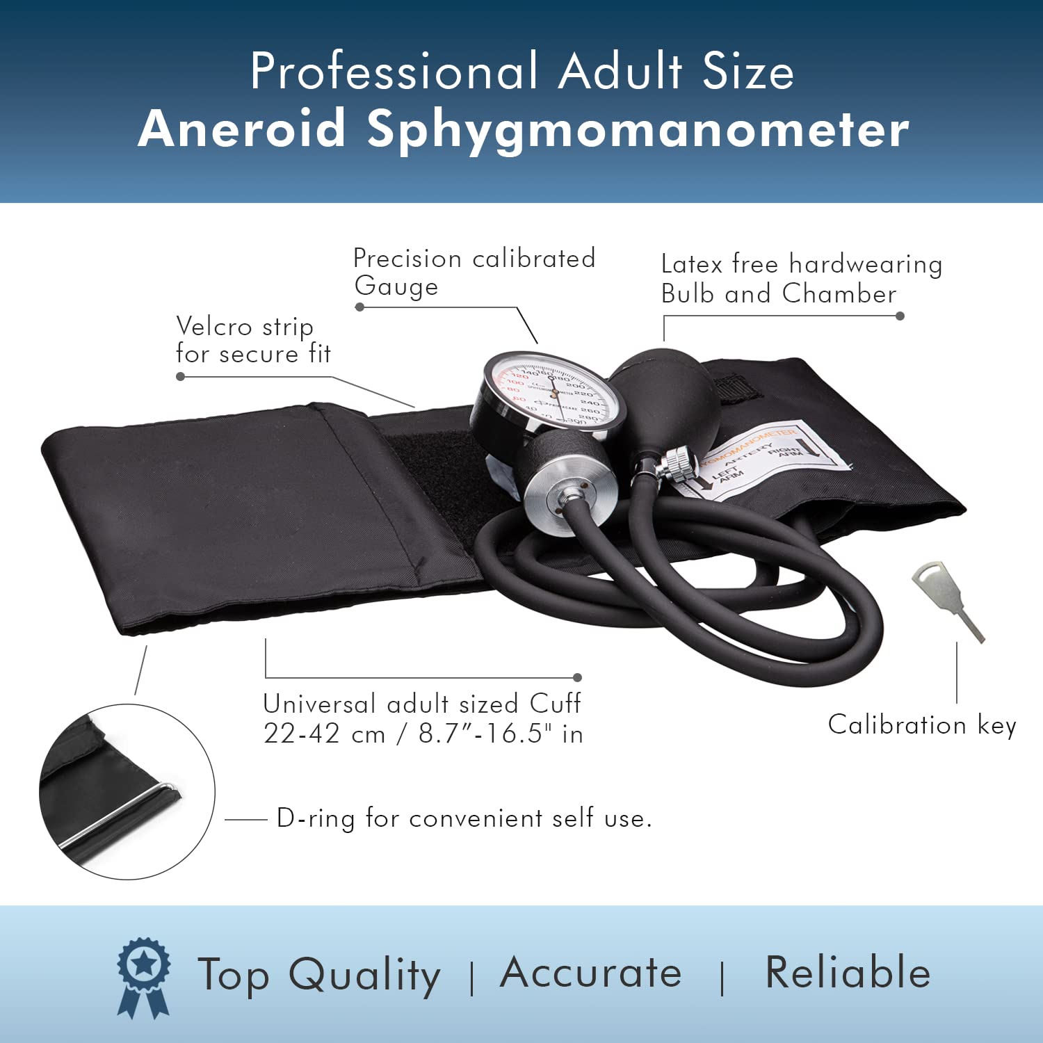 NOVAMEDIC Adult Size Self Taking Black Aneroid Sphygmomanometer, Stethoscope Kit - Professional Blood Pressure Machine with Manual Inflation Cuff w/D-Ring, 8.7”-16.5", BP Monitor Kit w/Carrying Case