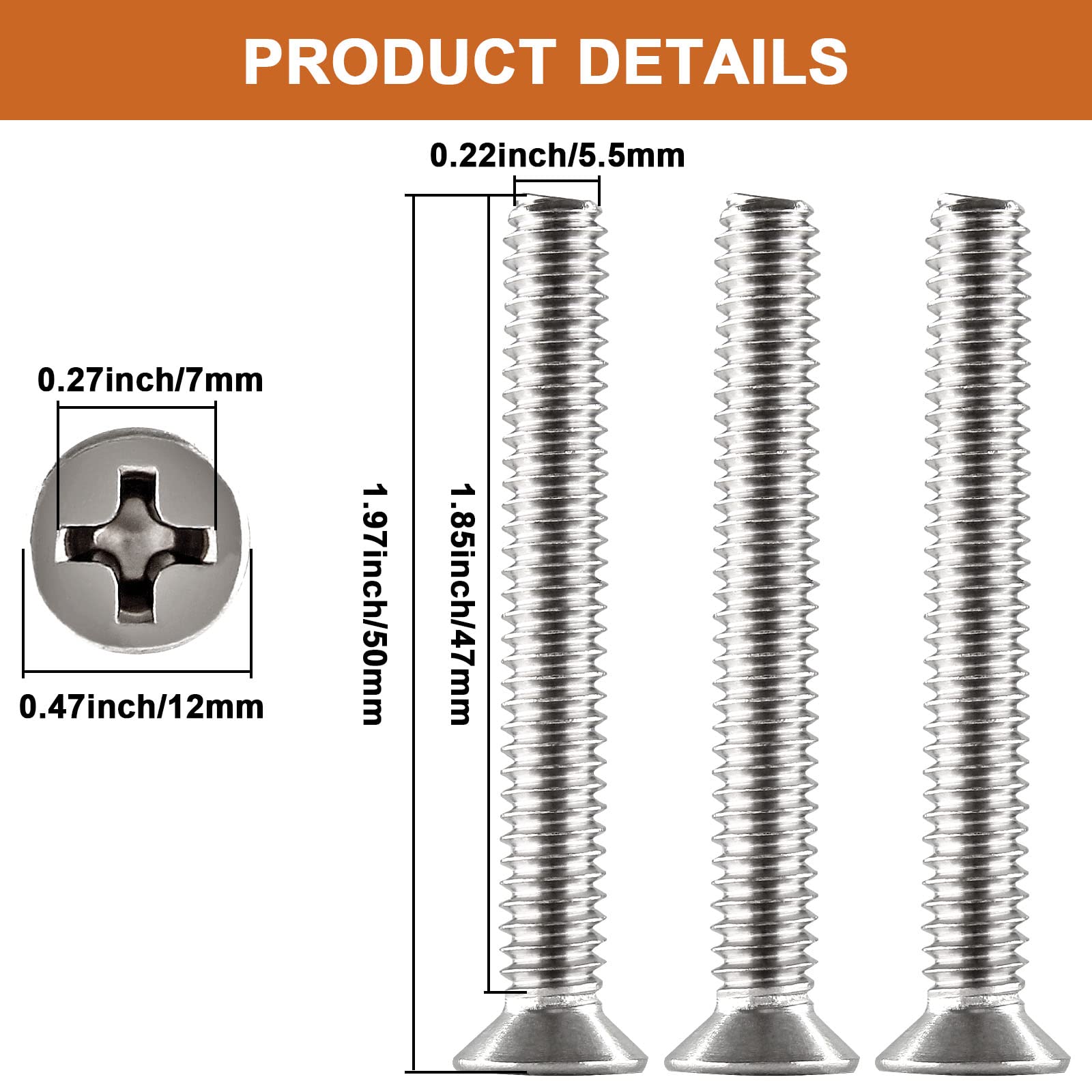 Cionyce 25PC Flat Head Phillips Machine Screws 1/4-20 x 2, 304 Stainless Steel Device Mounting Screws Countersunk Bolt Fastening