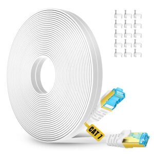 cat7 ethernet cable 50 ft,high speed internet cable flat network cord with clips rj45 snagless connector fast computer lan wire for gaming,xbox ps4,modem,router,coupler, black,indoor&outdoor 15m