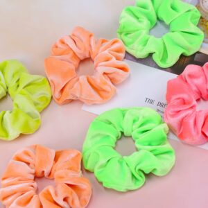 IVARYSS Neon Scrunchies for Hair 80s, Premium Velvet Soft Hair Scrunchy, Solid Colors Thick Elastic Bands, Hair Accessories for Women and Girls, 12 Pack