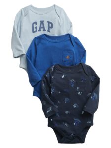 gap baby boys long sleeve bodysuit, imperial blue (3 pack), 6-12m us