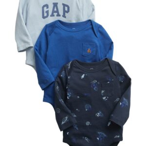 GAP baby boys Long Sleeve Bodysuit, Imperial Blue (3 Pack), 6-12M US