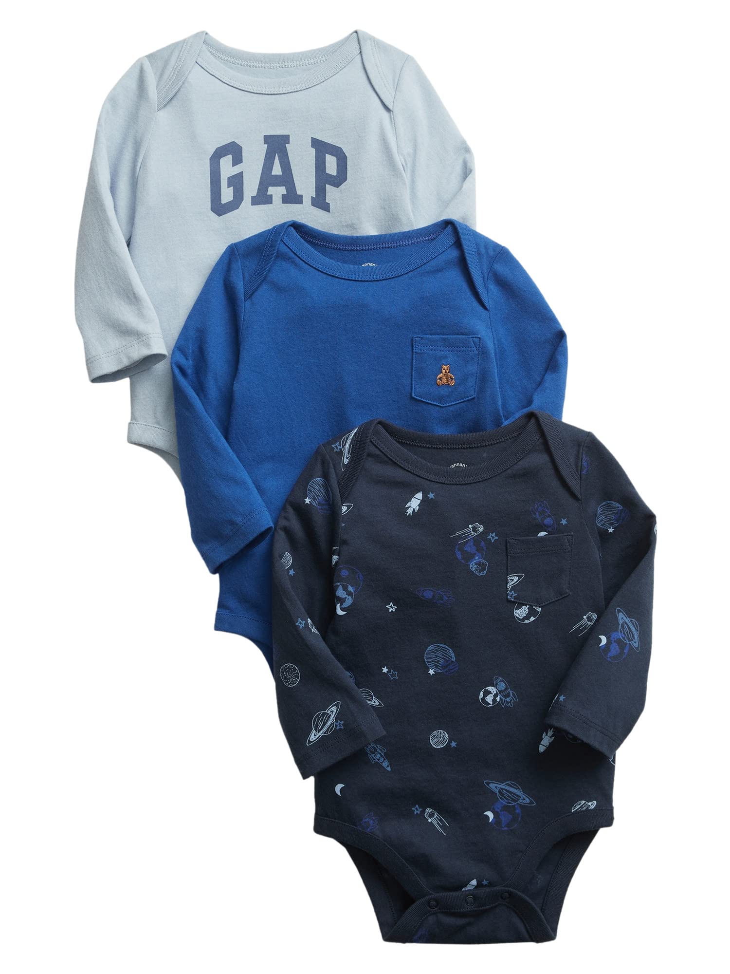 GAP baby boys Long Sleeve Bodysuit, Imperial Blue (3 Pack), 6-12M US