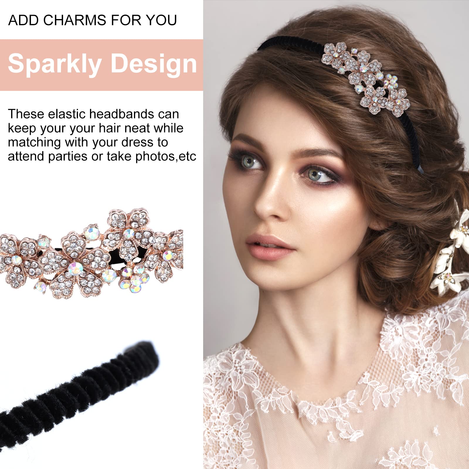 bodbop Crystal Hair Band, Fashion Headband for Women, Pearl Hairband Head Hoop for Girls with Pretty Cute Rhinestone Flower, Nice Elegant Headwear Accessory with Shiny Bling for Wedding Bride Beauty Care (Plum 5) (Flower 3)