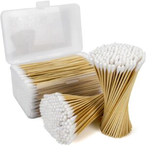 bamboo cotton swabs 500 count - long cotton swab 6 inch - cotton swabs with strong bamboo sticks - biodegradable cotton tip applicators for cleaning, makeup, pets care (in storage case)