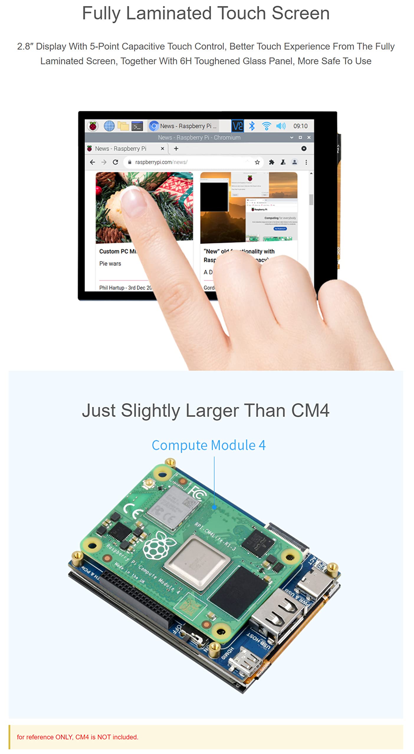 2.8inch Touch Screen Expansion for Raspberry Pi Compute Module 4(CM4), USB2.0 Interface,Fully Laminated Display, Gigabit Ethernet