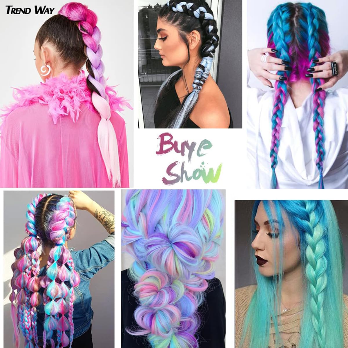 Jumbo Braiding Hair Fiber Mix Four Silky Colorful Twist Braiding Hair 3pcs Rainbow Colors Extensions Synthetic Hair Blue-Light Purple-Pink Synthetic Fiber Soft Healthy (24 Inch 3pcs)