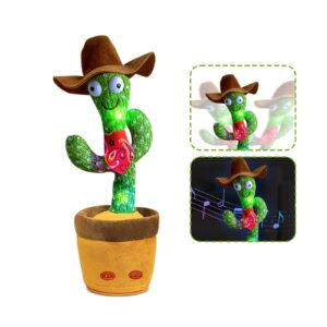 dancing cactus, talking cactus toy, sunny the cactus toy repeats what you say electronic dancing cactus with lighting recording mimicking cactus toy, electronic plush singing toy for kids (cowboy)