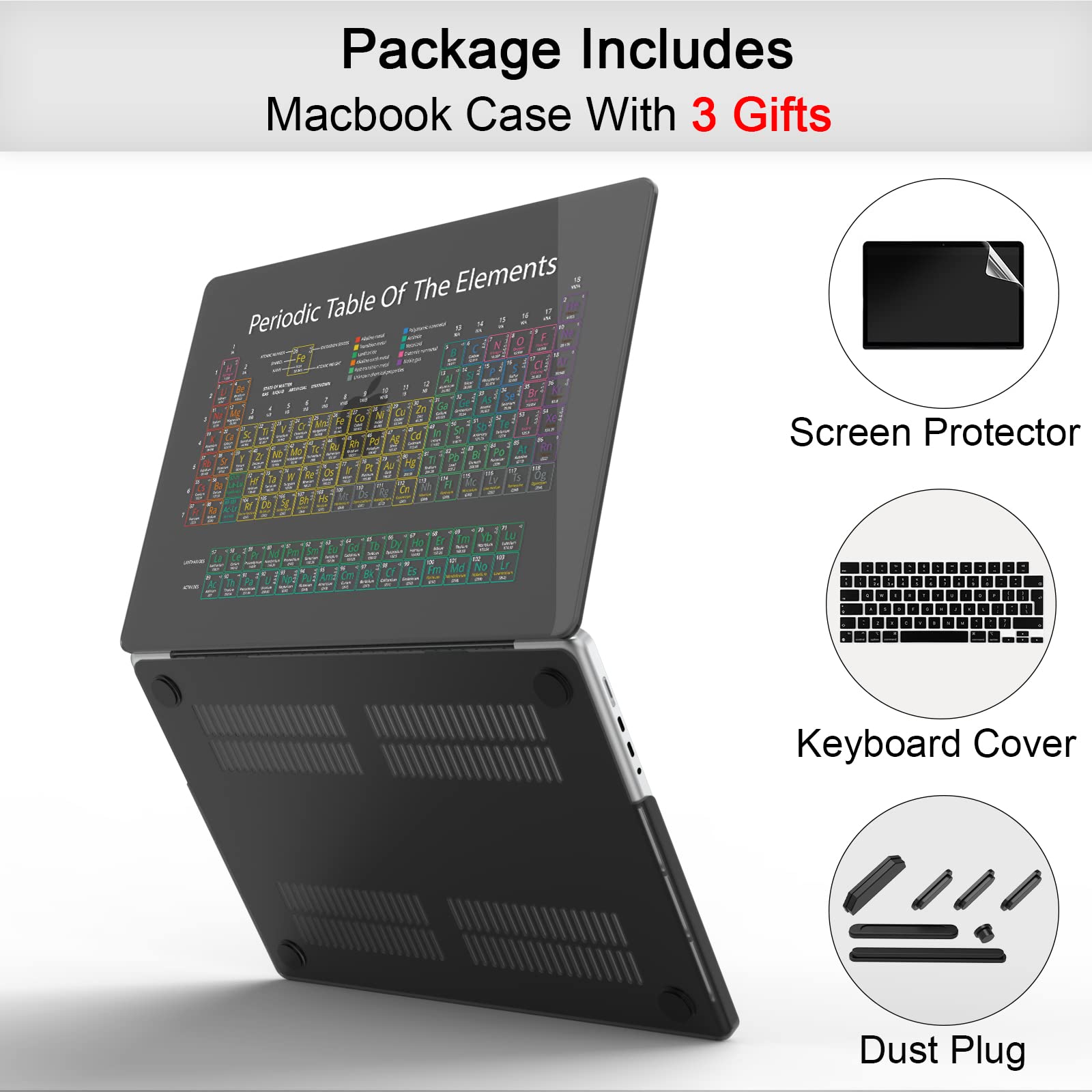 SanMuFly Compatible with MacBook pro 16 Case 2021 Release A2485 M1 Pro/Max,Printed Crystal Black Shell & Keyboard Cover & Screen Protector,Chemistry Science Periodic Table of The Elements Case