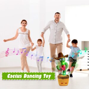 Dancing Cactus, Talking Cactus Toy, Sunny The Cactus Toy Repeats What You Say Electronic Dancing Cactus with Lighting Recording Mimicking Cactus Toy, Electronic Plush Singing Toy for Kids (Cowboy)