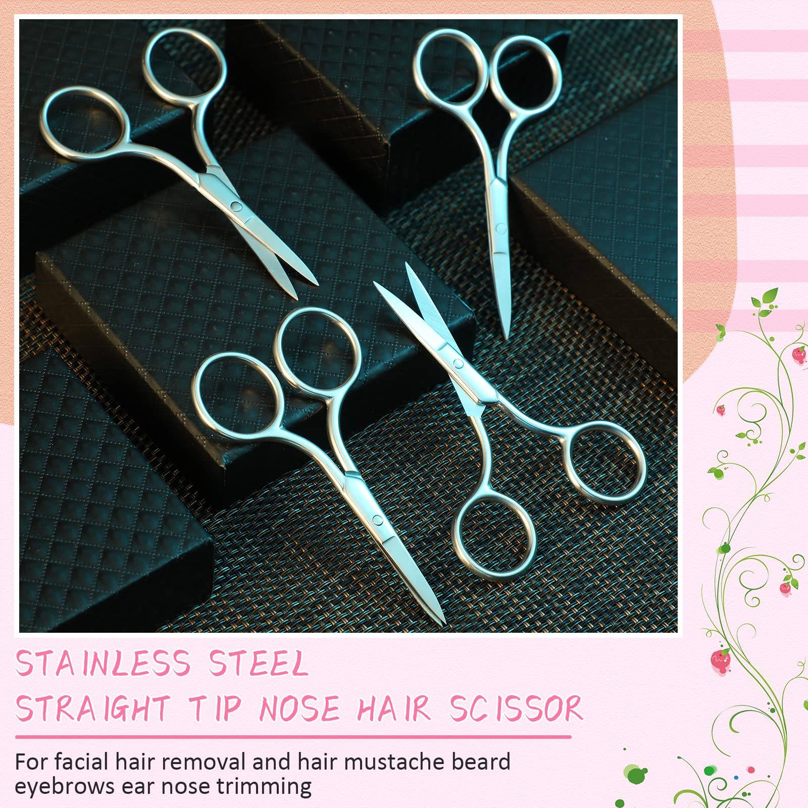 12 Pieces Nose Hair Scissor Small Scissor Facial Hair Scissors Stainless Steel Straight Tip Scissors Eyebrows Grooming Trimming Scissors Multi Purpose Beauty Scissors for Mustache Beard Nose