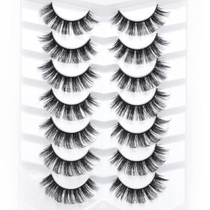 False Eyelashes CUTEBEY Russian Strip Lashes Natural Wispy D Curly Faux Mink Eyelashes 7 Pairs 15MM Eyelashes Pack Creates Natural Look (Russian SL-C)