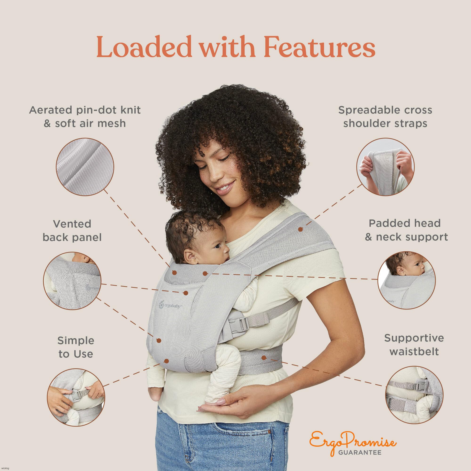 Ergobaby Embrace Cozy Newborn Essentials Baby Carrier Wrap (7-25 Pounds), Soft Air Mesh, Soft Grey