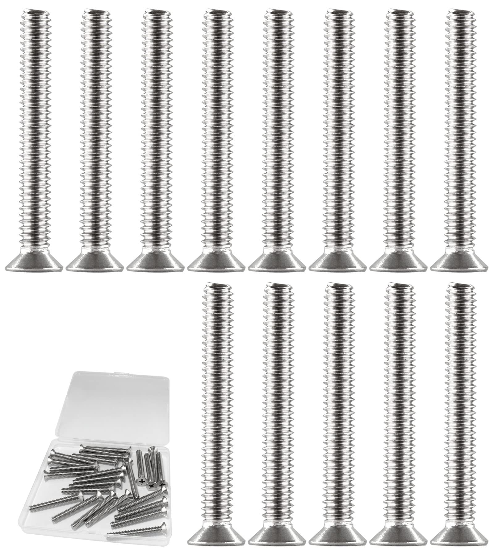 Cionyce 25PC Flat Head Phillips Machine Screws 1/4-20 x 2, 304 Stainless Steel Device Mounting Screws Countersunk Bolt Fastening