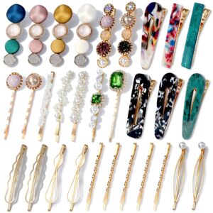 30 pcs acrylic resin barrettes, cridoz barrettes and pearl hair clips for women, banges hair accessories