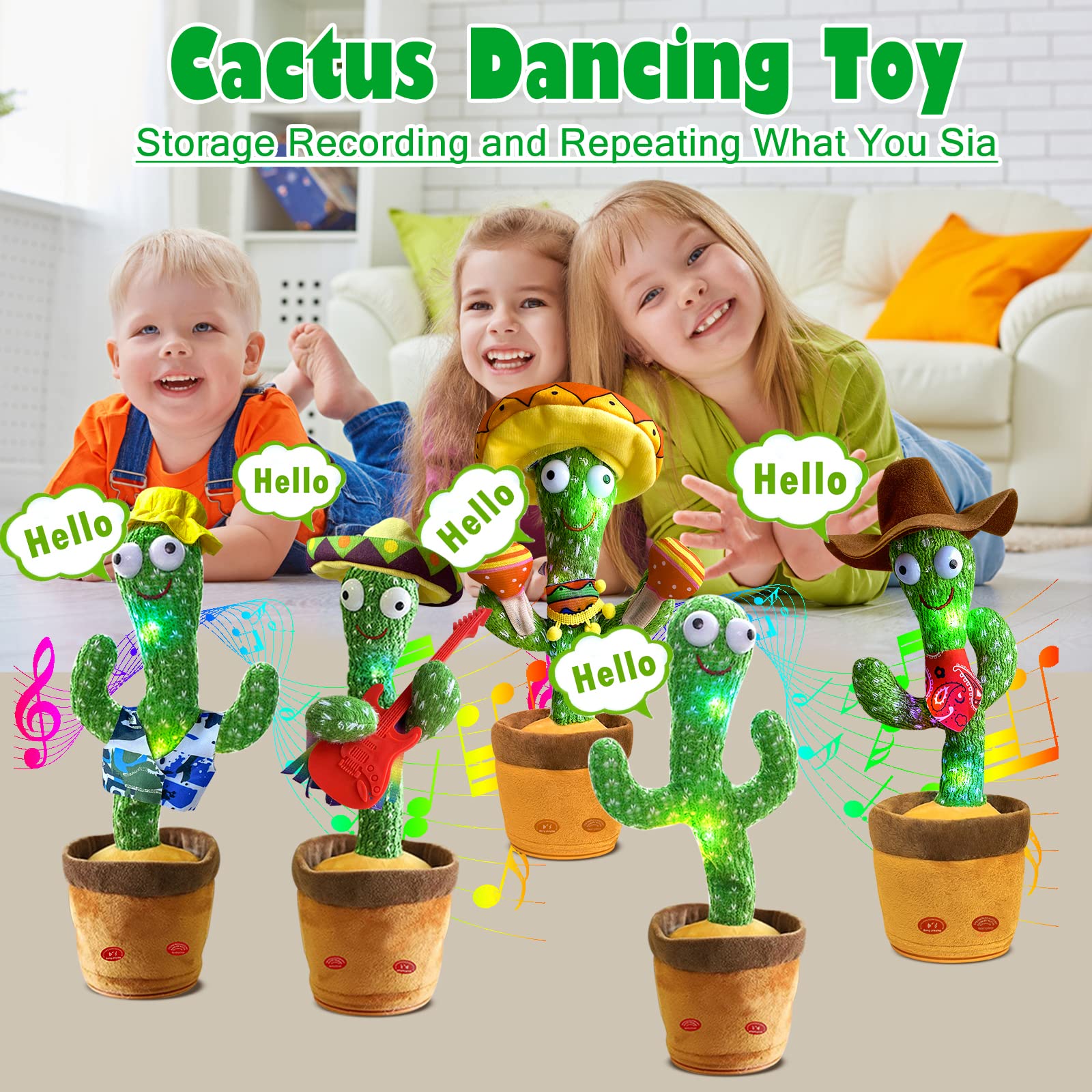 Dancing Cactus, Talking Cactus Toy, Sunny The Cactus Toy Repeats What You Say Electronic Dancing Cactus with Lighting Recording Mimicking Cactus Toy, Electronic Plush Singing Toy for Kids (Cowboy)