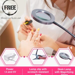 PROLJS Portable Nail Table with Folding Function Manicures Desk for Salon and Home with dust Collector Fan and Magnifying Glass lamp