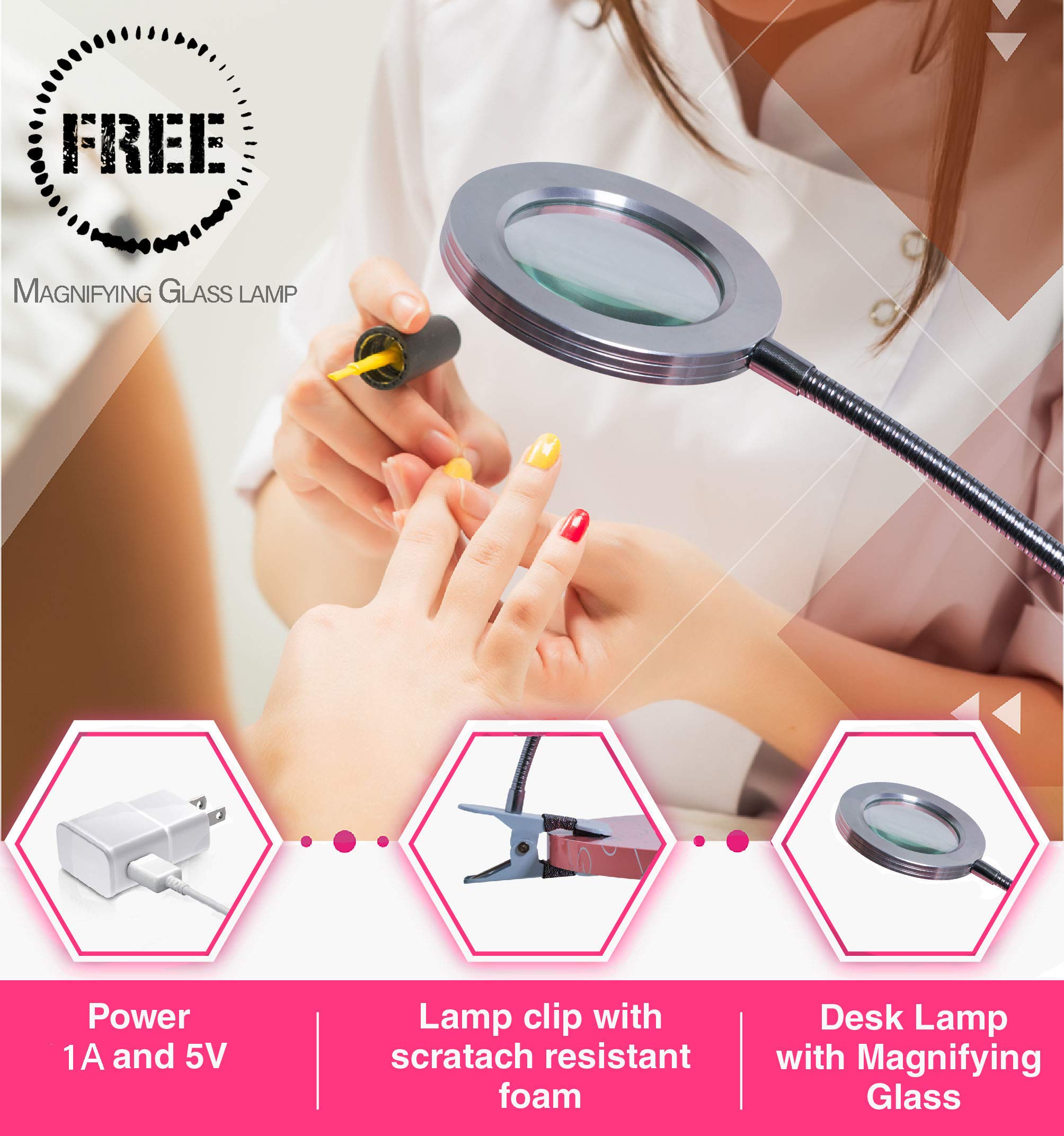 PROLJS Portable Nail Table with Folding Function Manicures Desk for Salon and Home with dust Collector Fan and Magnifying Glass lamp