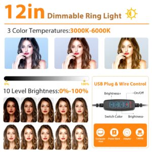 UBeesize 12.2" Ring Light with 62" Selfie Stick Tripod, LED Ring Light with Stand and Phone Holder for Recording/Makeup/YouTube/TIK Tok, Compatible with Cell Phone, Camera