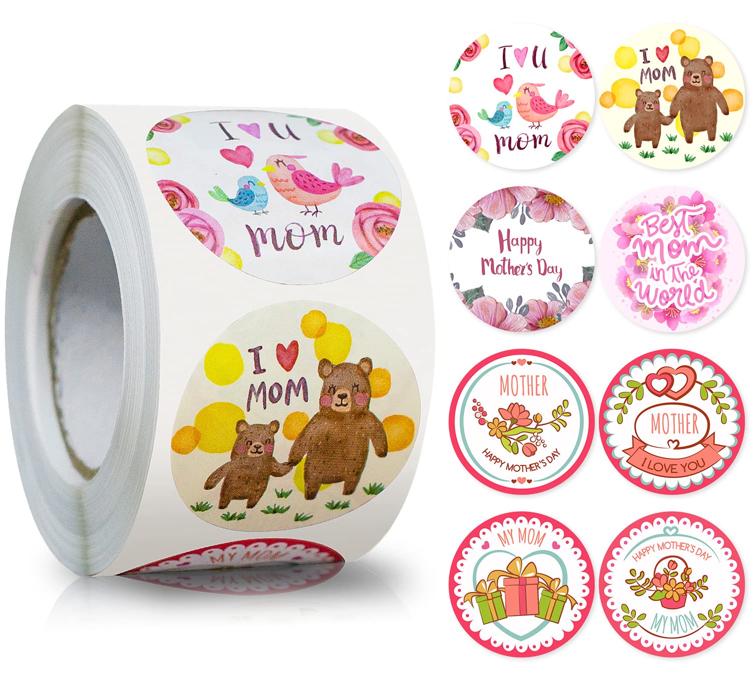 500Pcs Mothers Day Stickers,Mother’s Day Stickers Roll,Happy Mothers Day Stickers for Envelopes Gift Cards Decorations