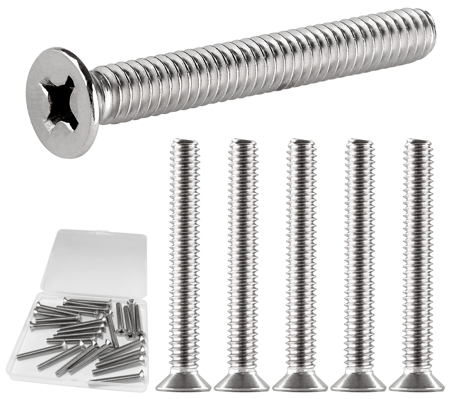 Cionyce 25PC Flat Head Phillips Machine Screws 1/4-20 x 2, 304 Stainless Steel Device Mounting Screws Countersunk Bolt Fastening