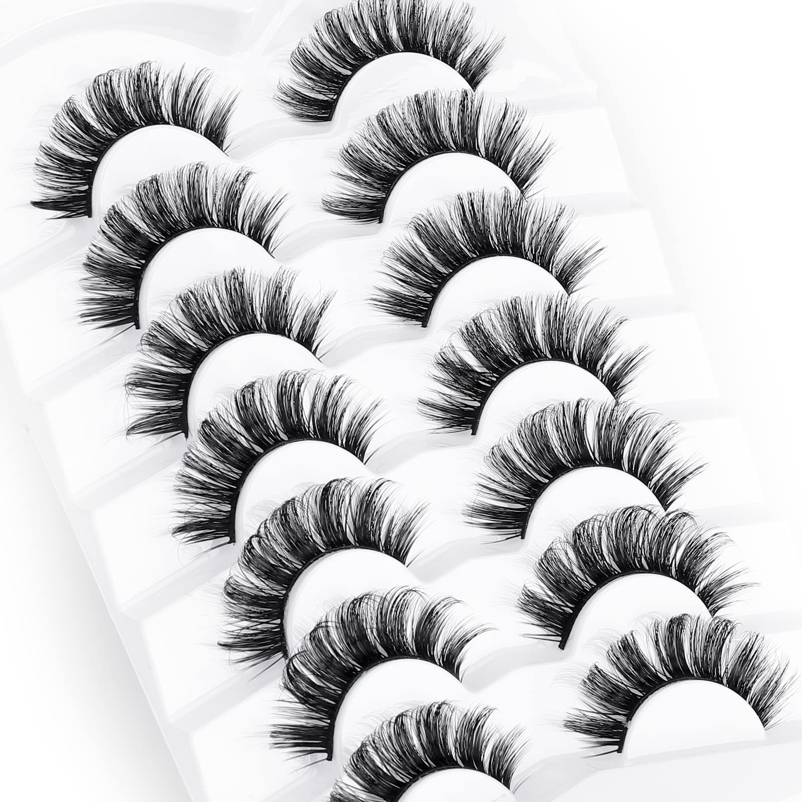 False Eyelashes CUTEBEY Russian Strip Lashes Natural Wispy D Curly Faux Mink Eyelashes 7 Pairs 15MM Eyelashes Pack Creates Natural Look (Russian SL-C)