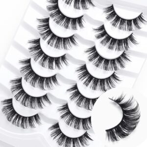 false eyelashes cutebey russian strip lashes natural wispy d curly faux mink eyelashes 7 pairs 15mm eyelashes pack creates natural look (russian sl-c)