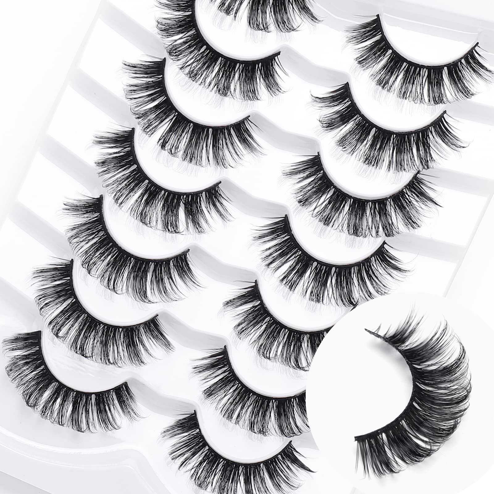 False Eyelashes CUTEBEY Russian Strip Lashes Natural Wispy D Curly Faux Mink Eyelashes 7 Pairs 15MM Eyelashes Pack Creates Natural Look (Russian SL-C)