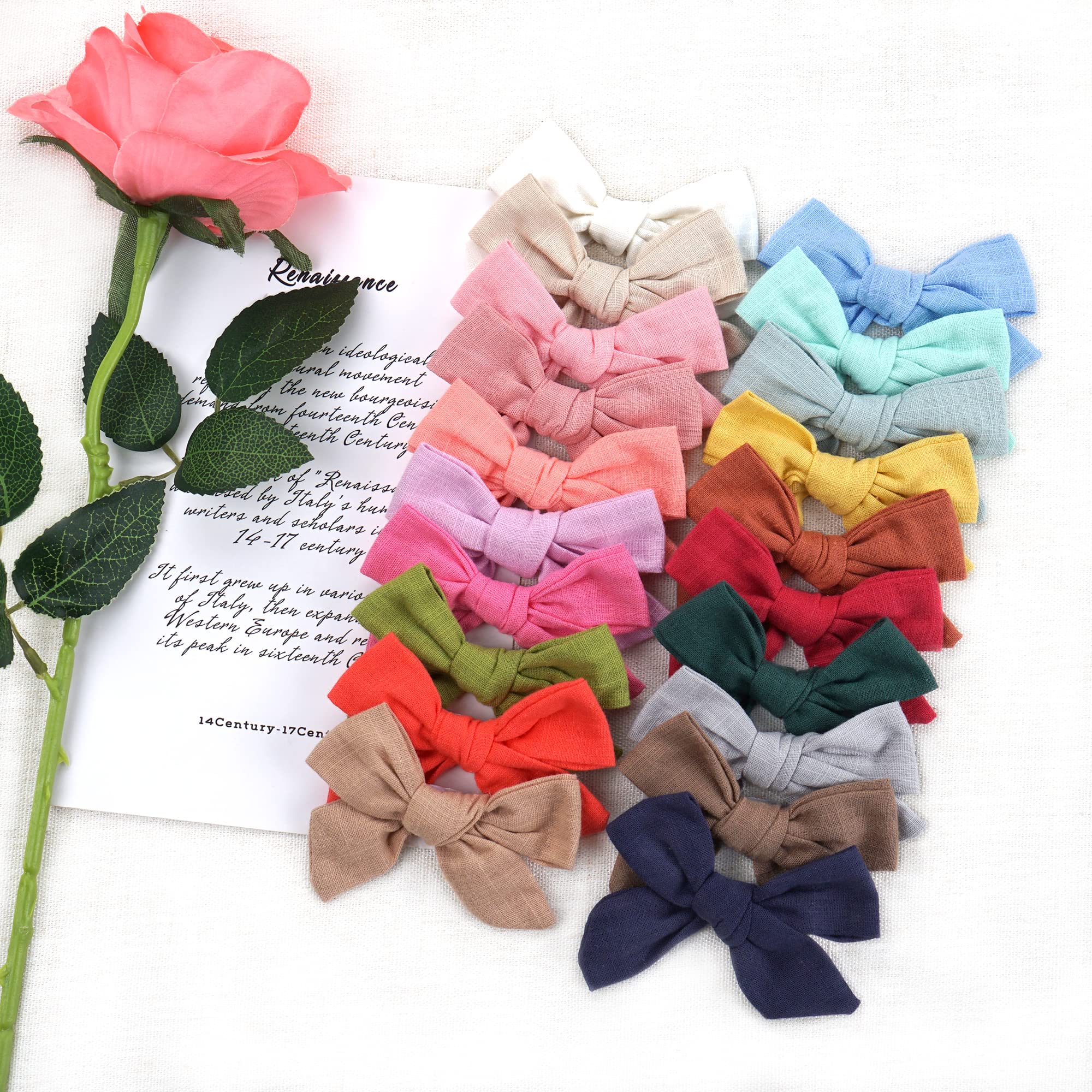 CÉLLOT 40 Pieces Girls Hair Bows Linen Fabric Bows Alligator Clips Hair Accessories for Little Girls Toddlers Kids and Teens