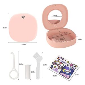 JOYSTOR Retainer Case with Vent Holes, and Mirror, Cute Slim Aligner Case Night Mouthguard Case, with Retainer Removal Tool, Chewie & Brush, for Women & Men, Pink