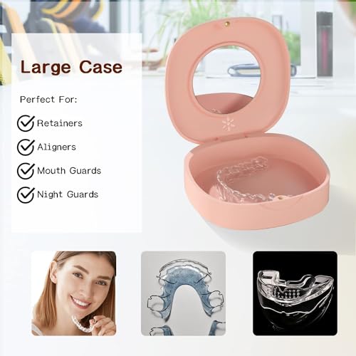 JOYSTOR Retainer Case with Vent Holes, and Mirror, Cute Slim Aligner Case Night Mouthguard Case, with Retainer Removal Tool, Chewie & Brush, for Women & Men, Pink